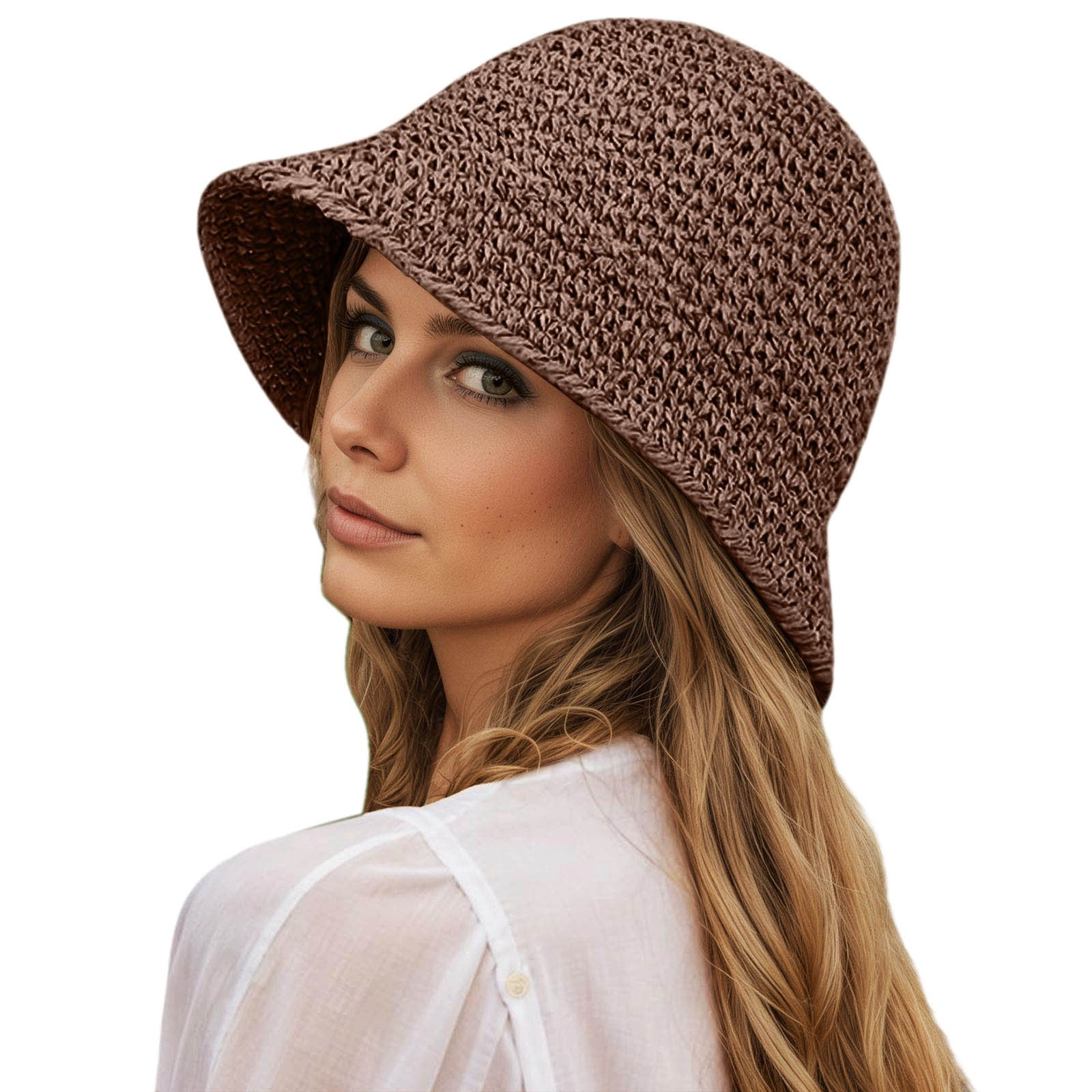 DFEK Women's Soft Straw Sun Hat with Crochet Design Foldable Wide Brim ...
