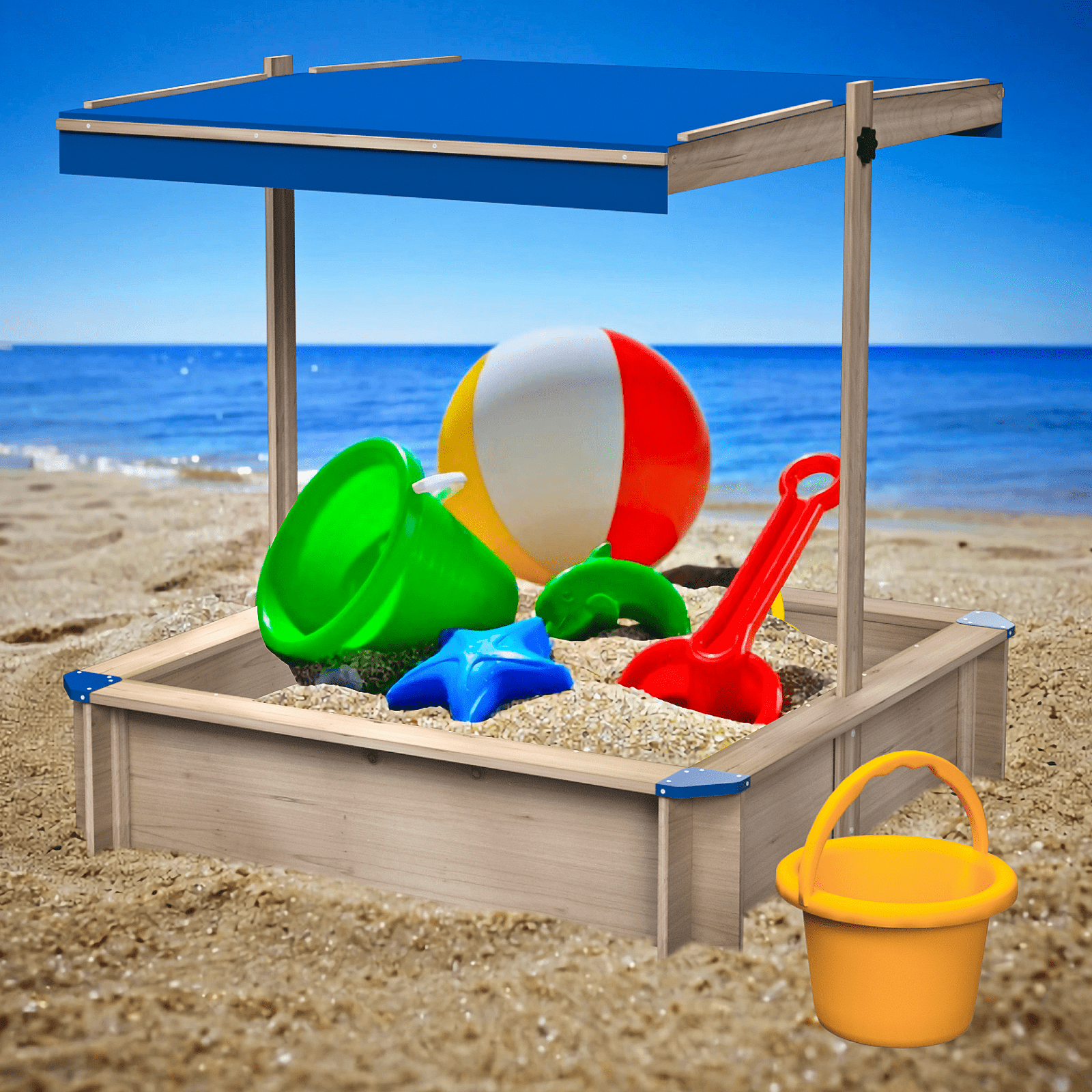 DFENGDF Wooden Sandbox with Adjustable Canopy, Outdoor Backyard Sandbox ...