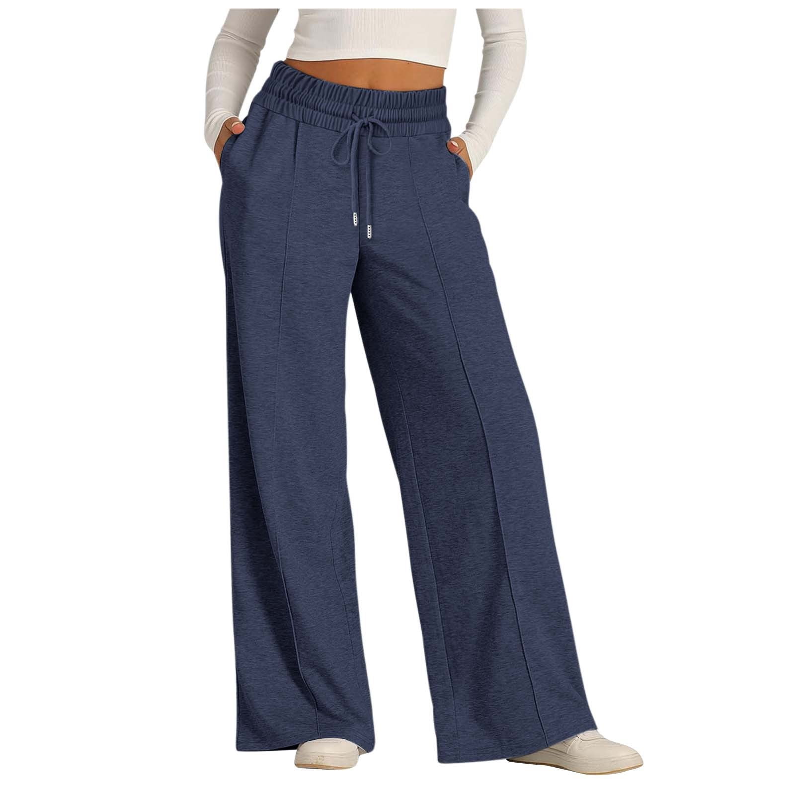 DFHJKG Women'S Casual Pants Solid Color Straight Wide Leg Loose Fit ...