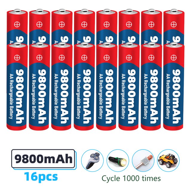 DFITO 1.5V Alkaline AA 9800mAh Rechargeable Battery Cell, 16PCS ...