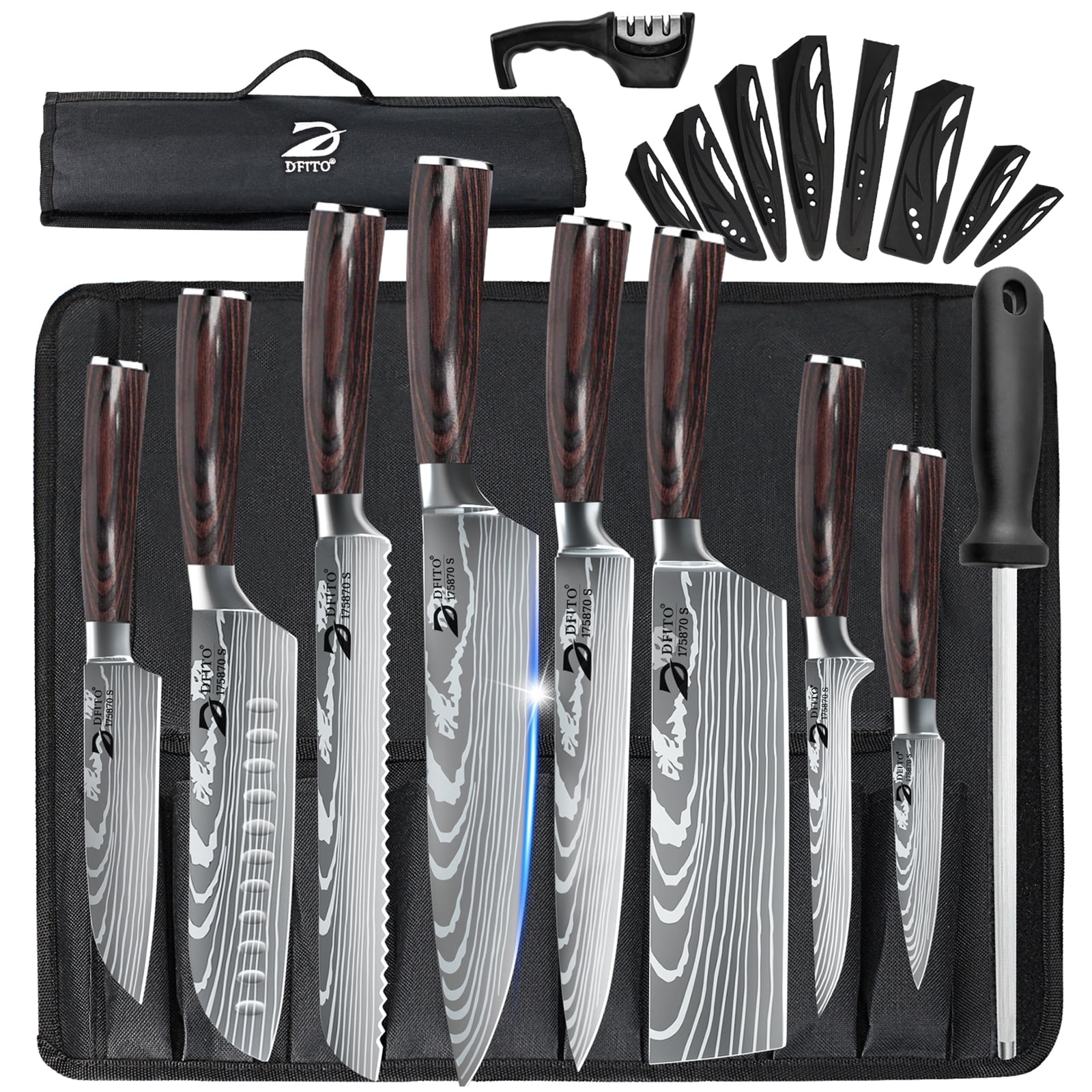 DFITO 10-Piece Kitchen Knife Set, Stainless Steel Professional Cutlery ...