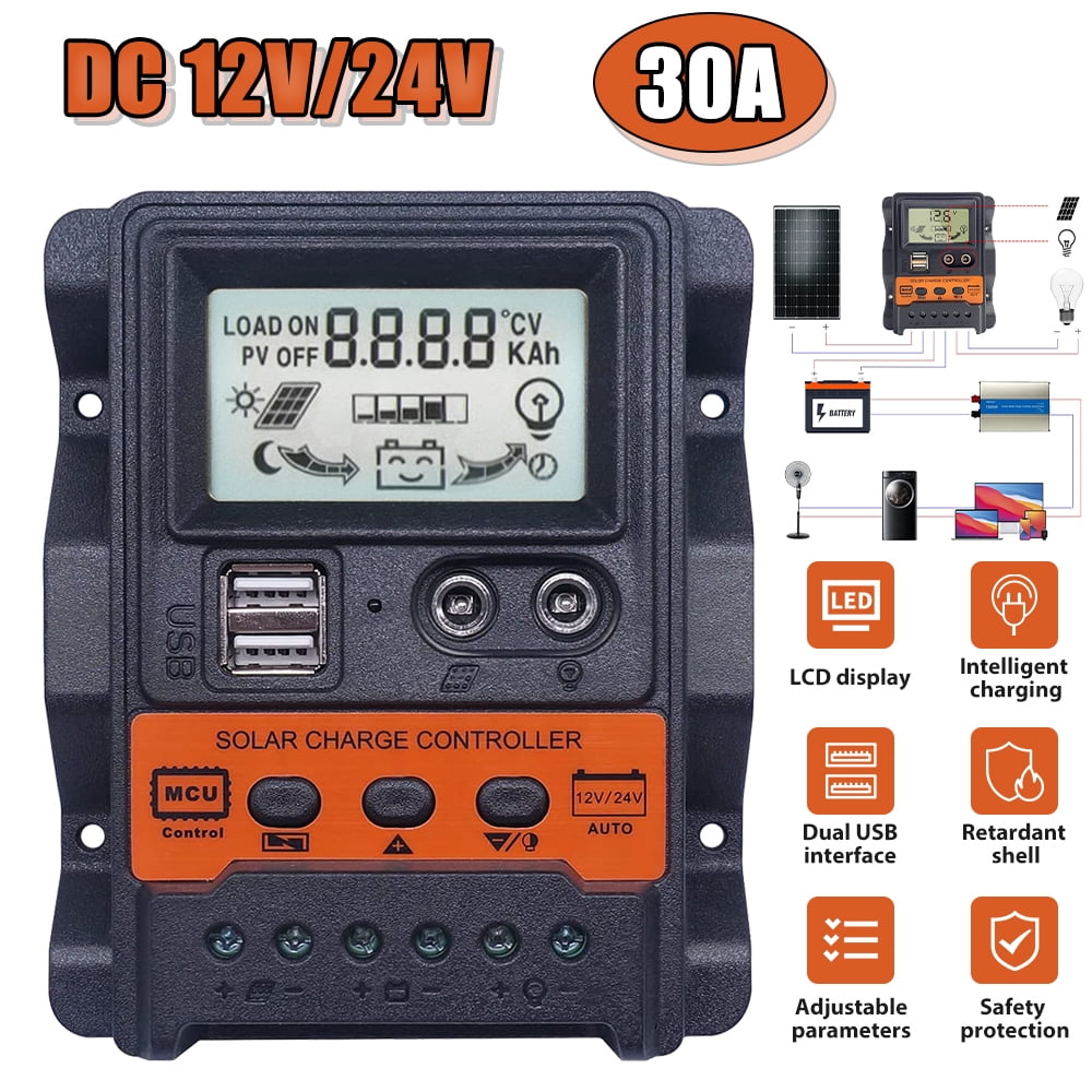 DFITO 12V/24V 30A Solar Panel Battery Charge Controller LCD Regulator ...