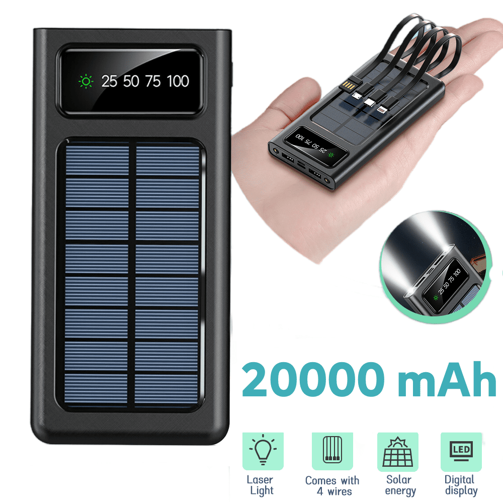 DFITO 20000mAh Solar Power Bank 4 USB Portable Battery Charger for Cell ...