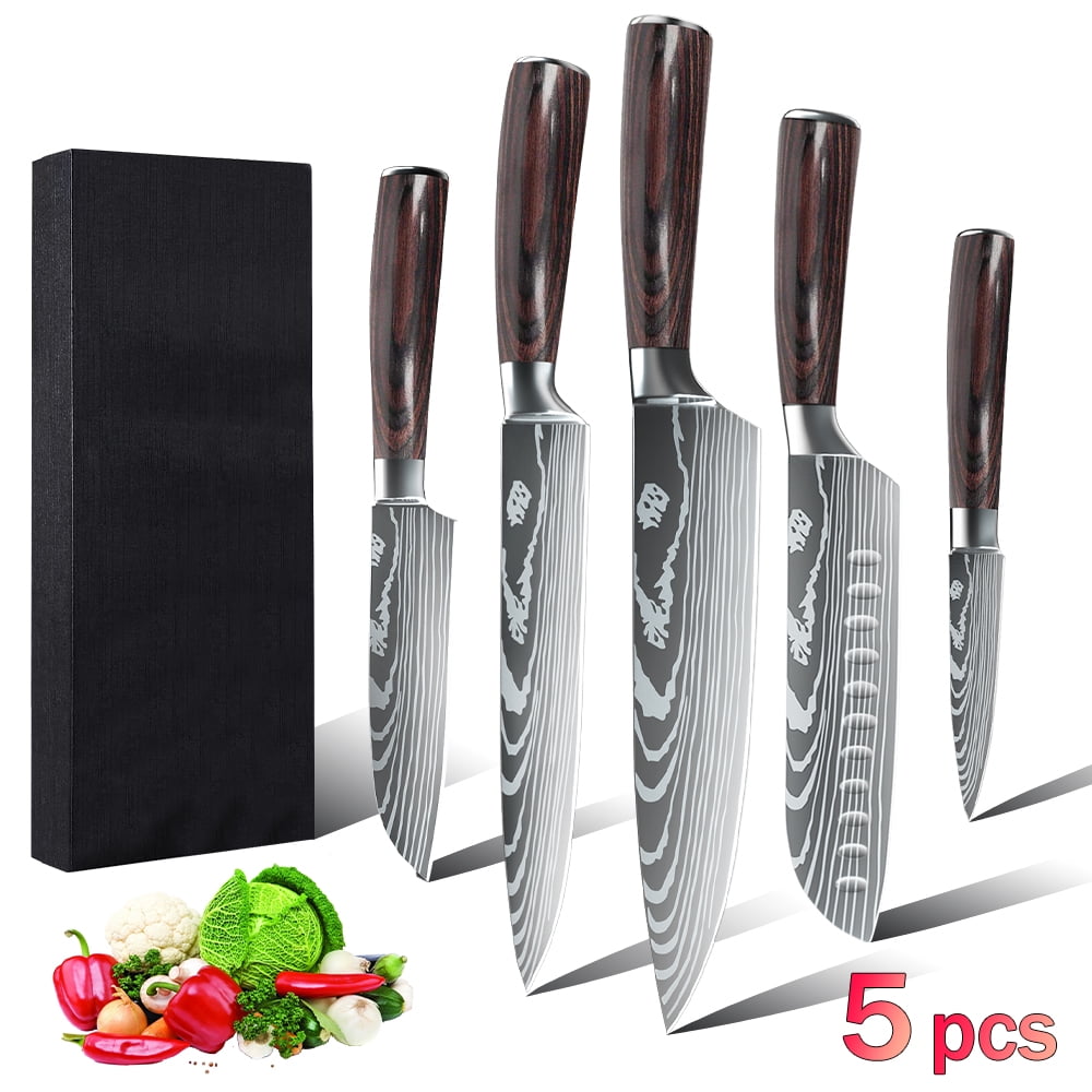DFITO 5 Pcs Kitchen Knife Set, Stainless Steel Slice Knife, Ultra Sharp ...