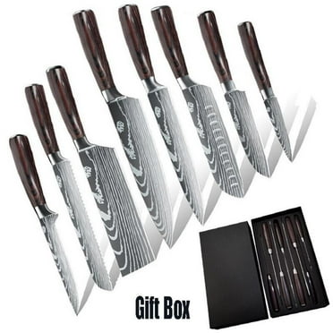 DFITO Professional Chef Kitchen Knife Set, 8 Pcs Stainless Steel with ...