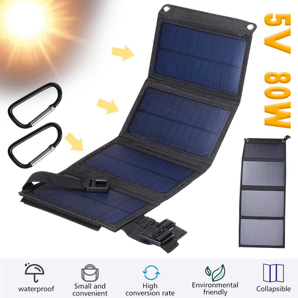 DFITO 80 Watts 5 Volts Solar Panel Foldable USB Solar Panel Power Bank ...