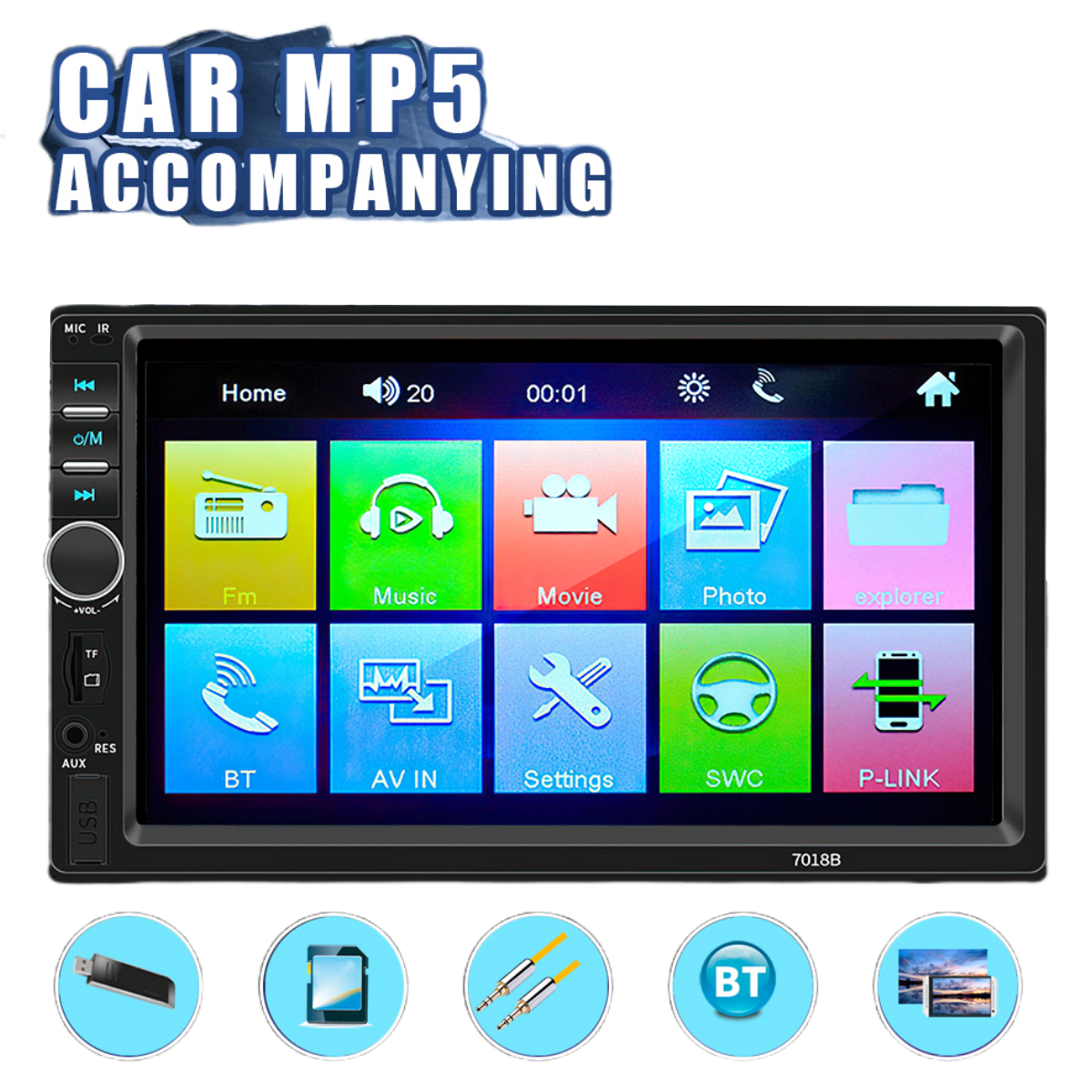 DFITO Car Camera, 7 Inch Double Car MP5 Player 2DIN Bluetooth Touch ...