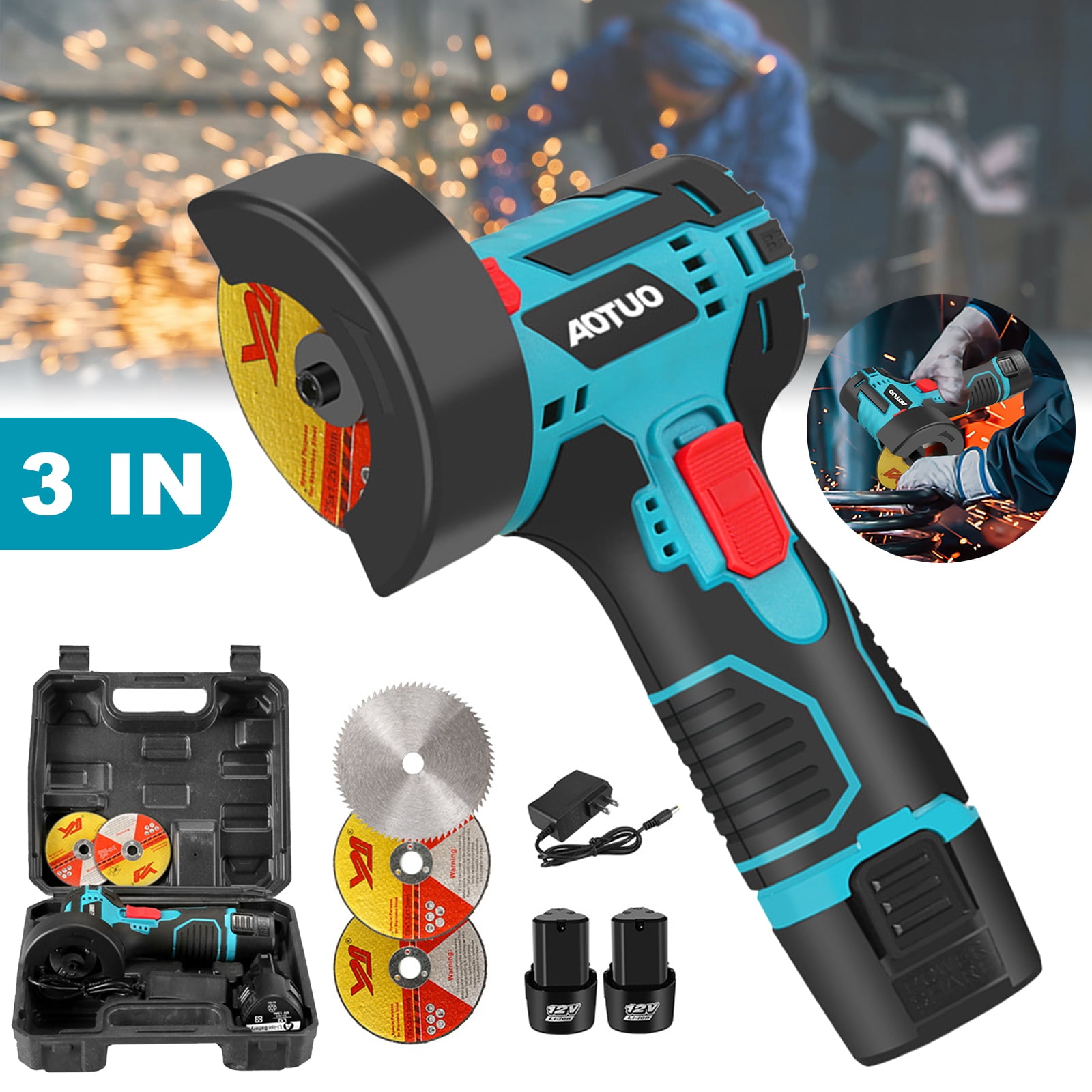 DFITO Cordless 76 mm, 12V, 15 Amps Mini Angle Grinder, 4500 mAh, 13000 ...