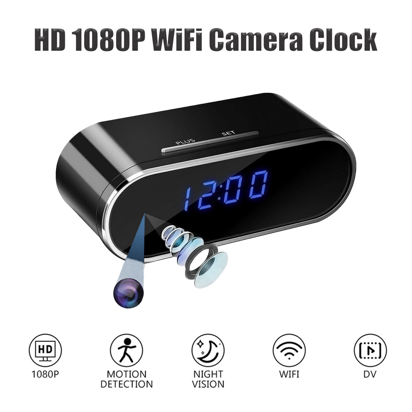 DFITO Spy Camera Clock, HD 1080P WiFi, Night Vision, Motion Detection ...