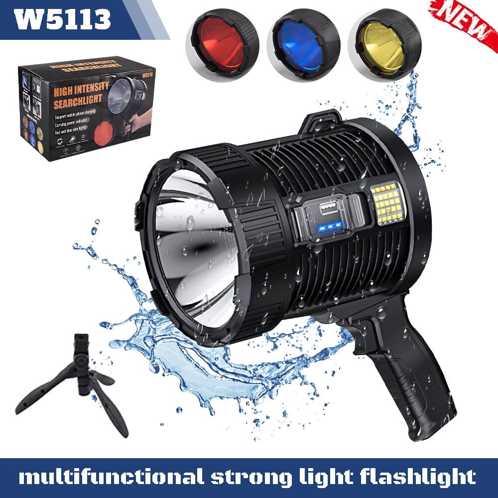 DFITO Handheld LED Searchlight USB & Solar Charging Spotlight 2000 Lm ...
