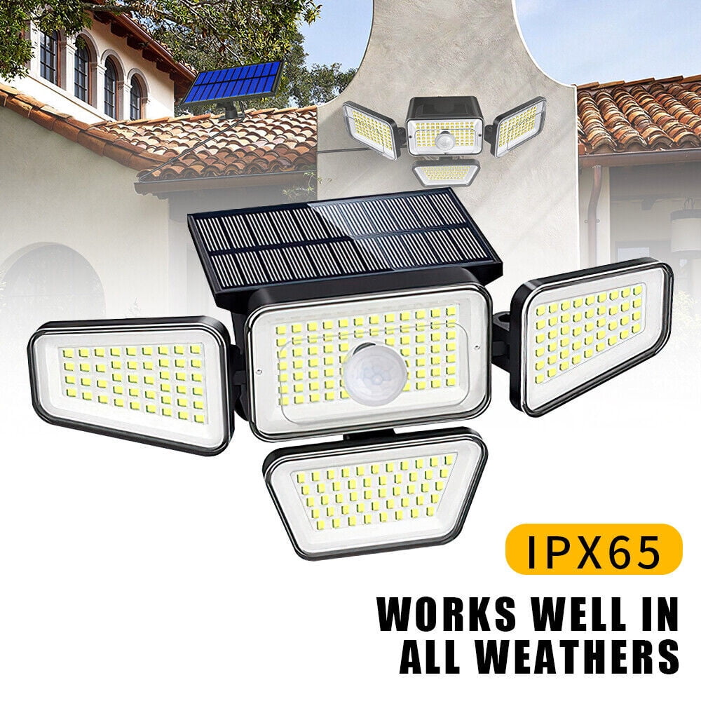 DFITO LED Solar Motion Security Lights Outdoor 4 Head 3000LM Motion ...
