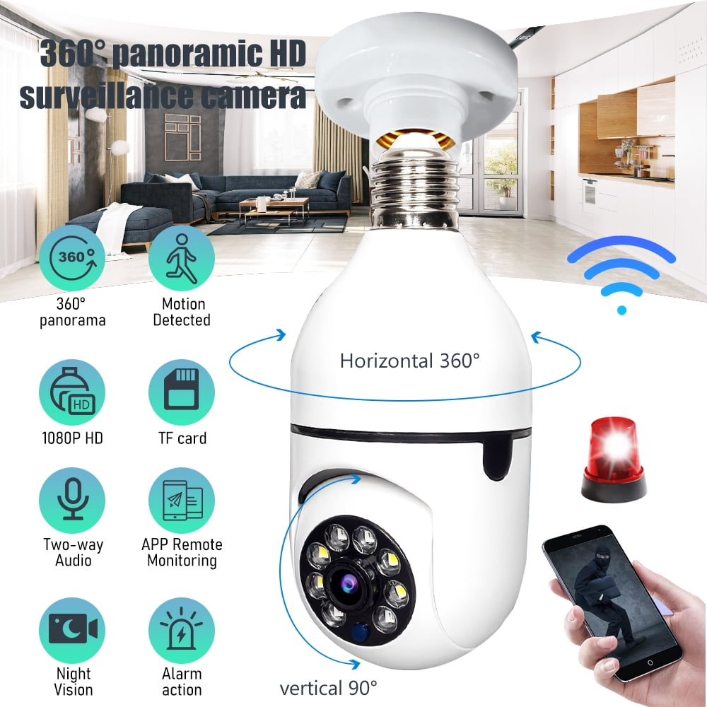 DFITO Light Bulb Security Camera Outdoor, 1080P WiFi E27 Light Socket ...