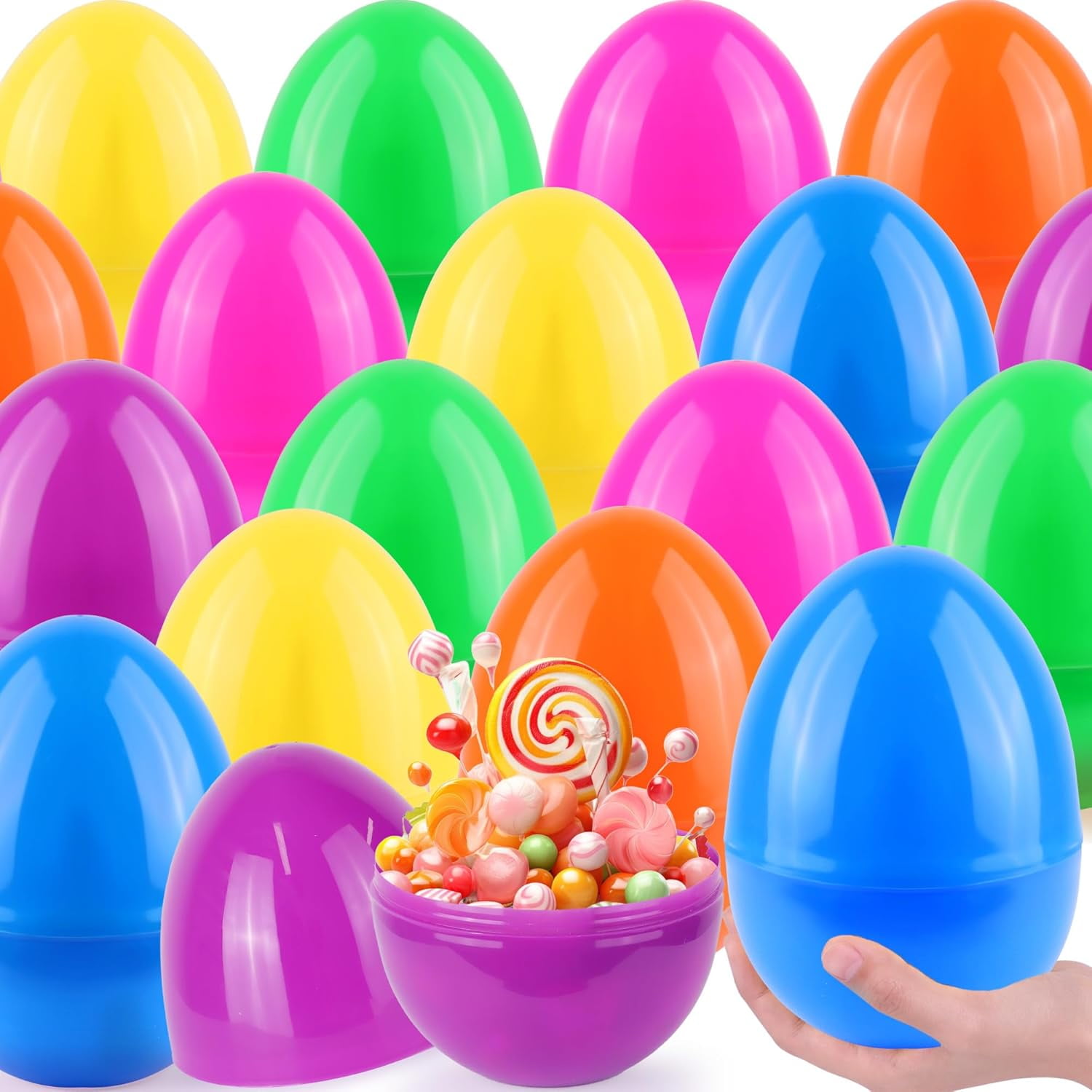 DFRIOHJBC12 PCS Jumbo Easter Eggs 6 Inch Giant Plastic Bright Solid Easter Eggs Assorted Colors ...
