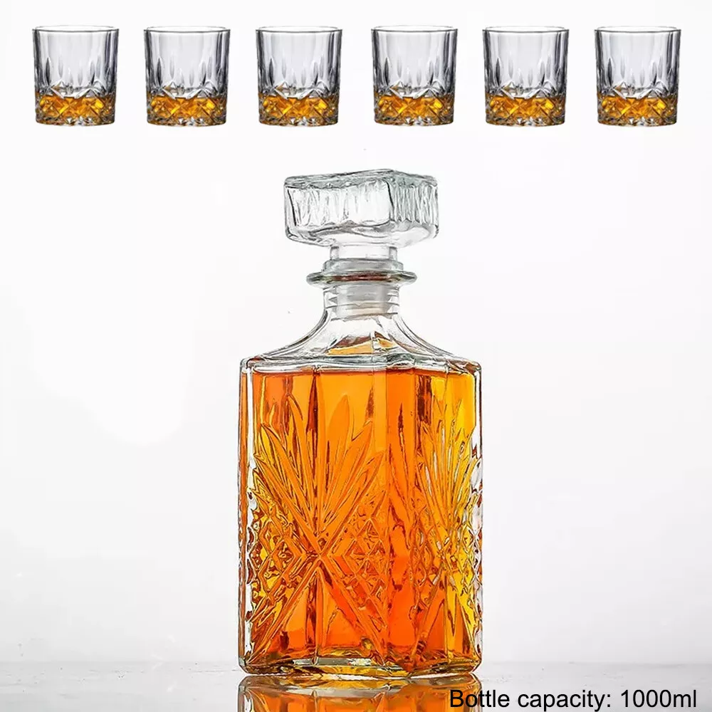 DFS 7 Pcs Crafted Crystal Glasses Whiskey Decanter & Glasses Set, Non ...