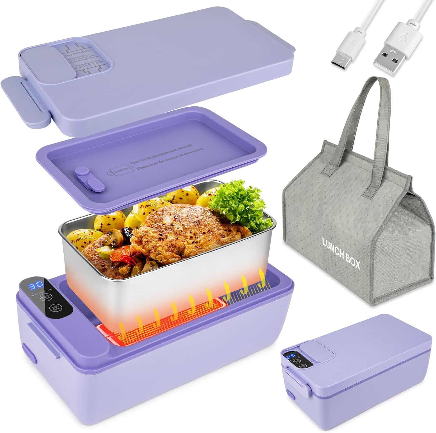 DFS-BOX-003 DFS Cordless Electric Lunch Box, USB Cordless Food Warmer ...