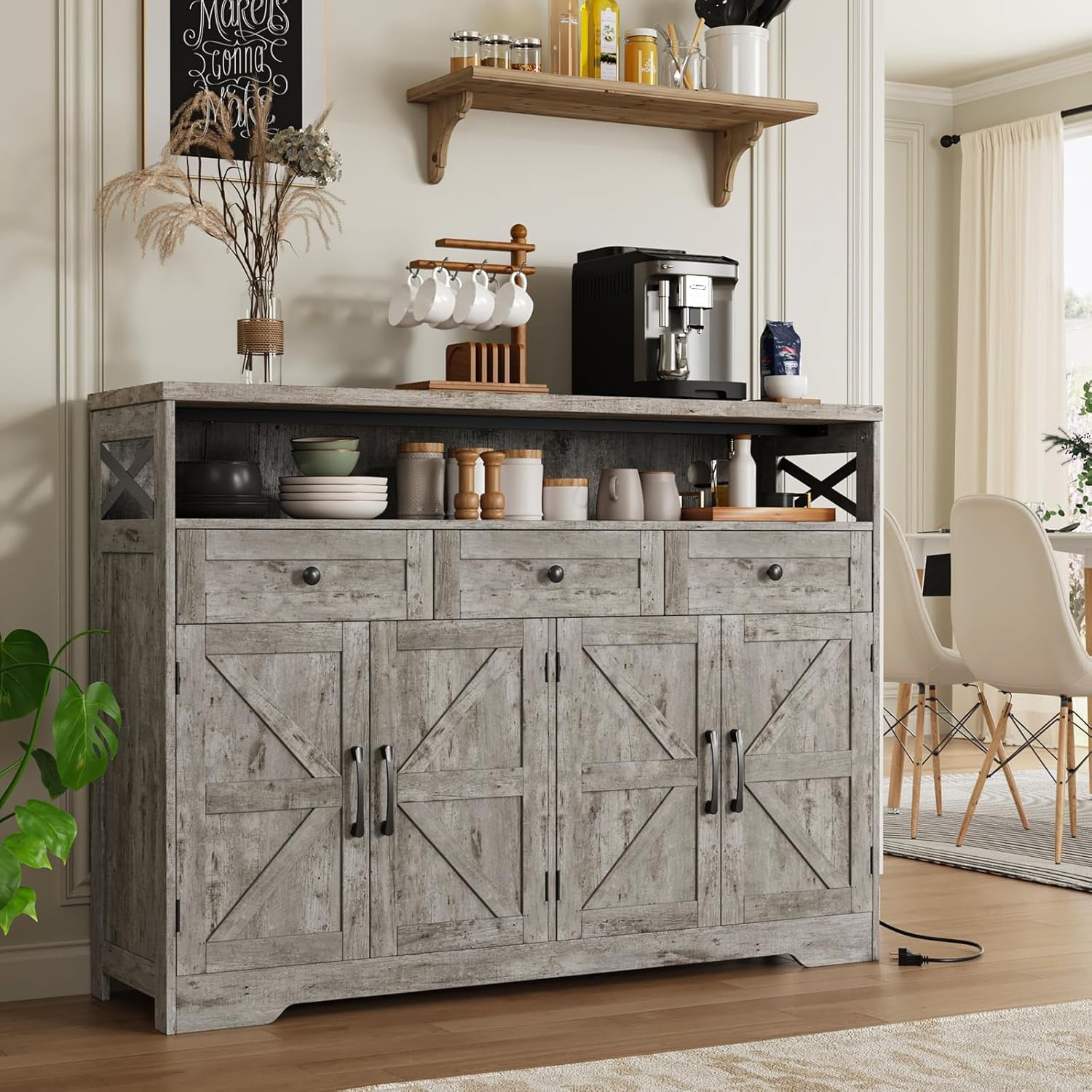 DFTFVYIBO 47" Black Storage Cabinet with Barn Doors and Drawers ...