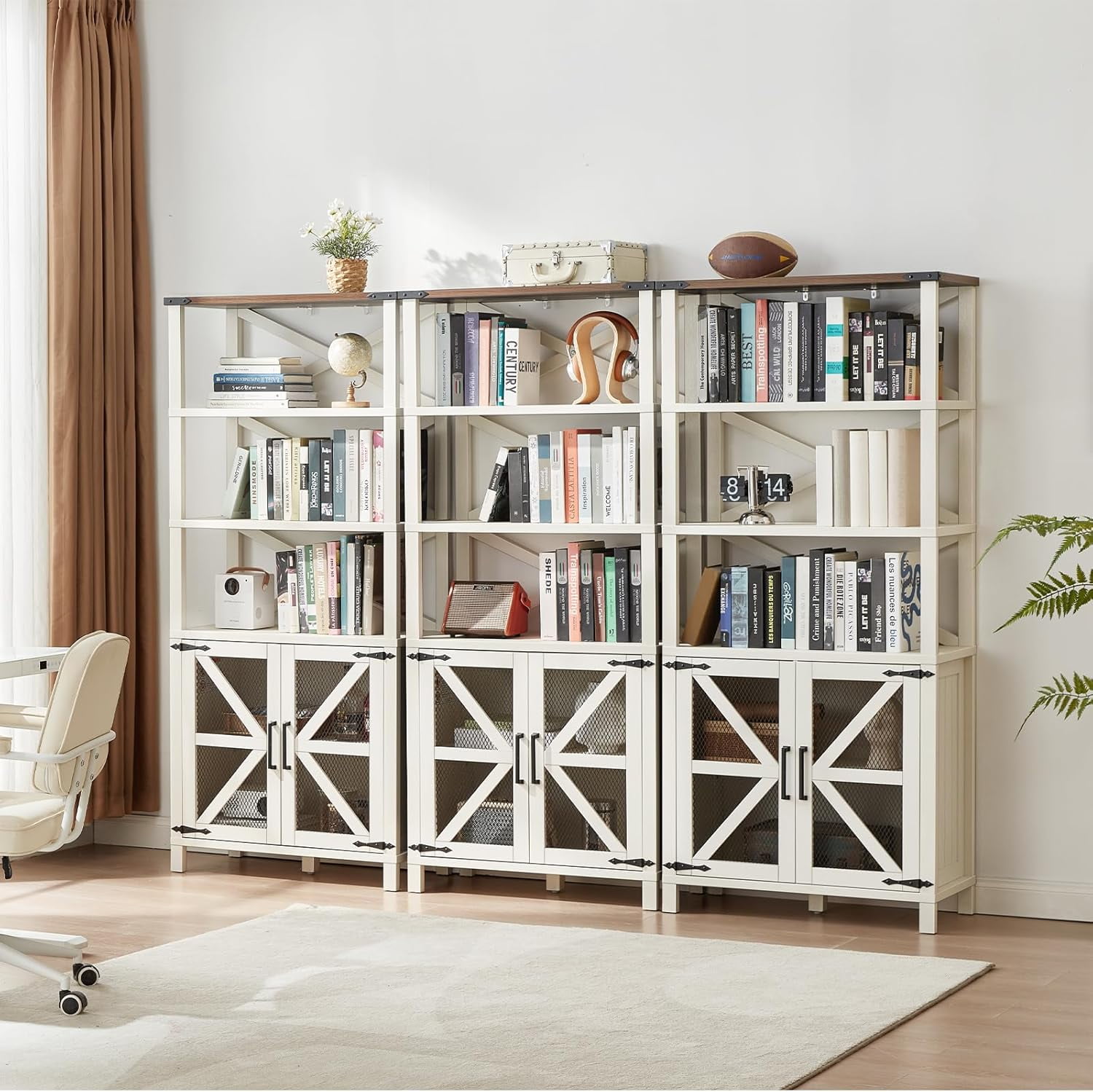 DFTFVYIBO 5 Tier Bookshelf 70" Tall Bookcase with Barn Doors Large ...