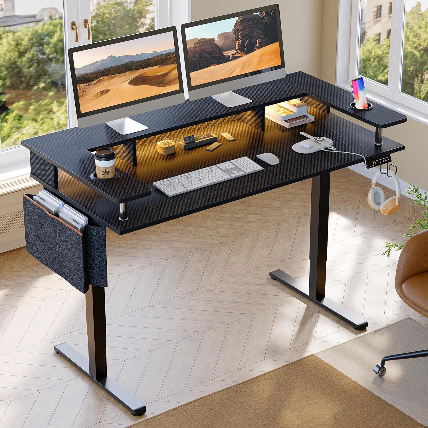 DFTFVYIBO LED Electric Standing Desk Adjustable Height 58x26 Inch Sit ...