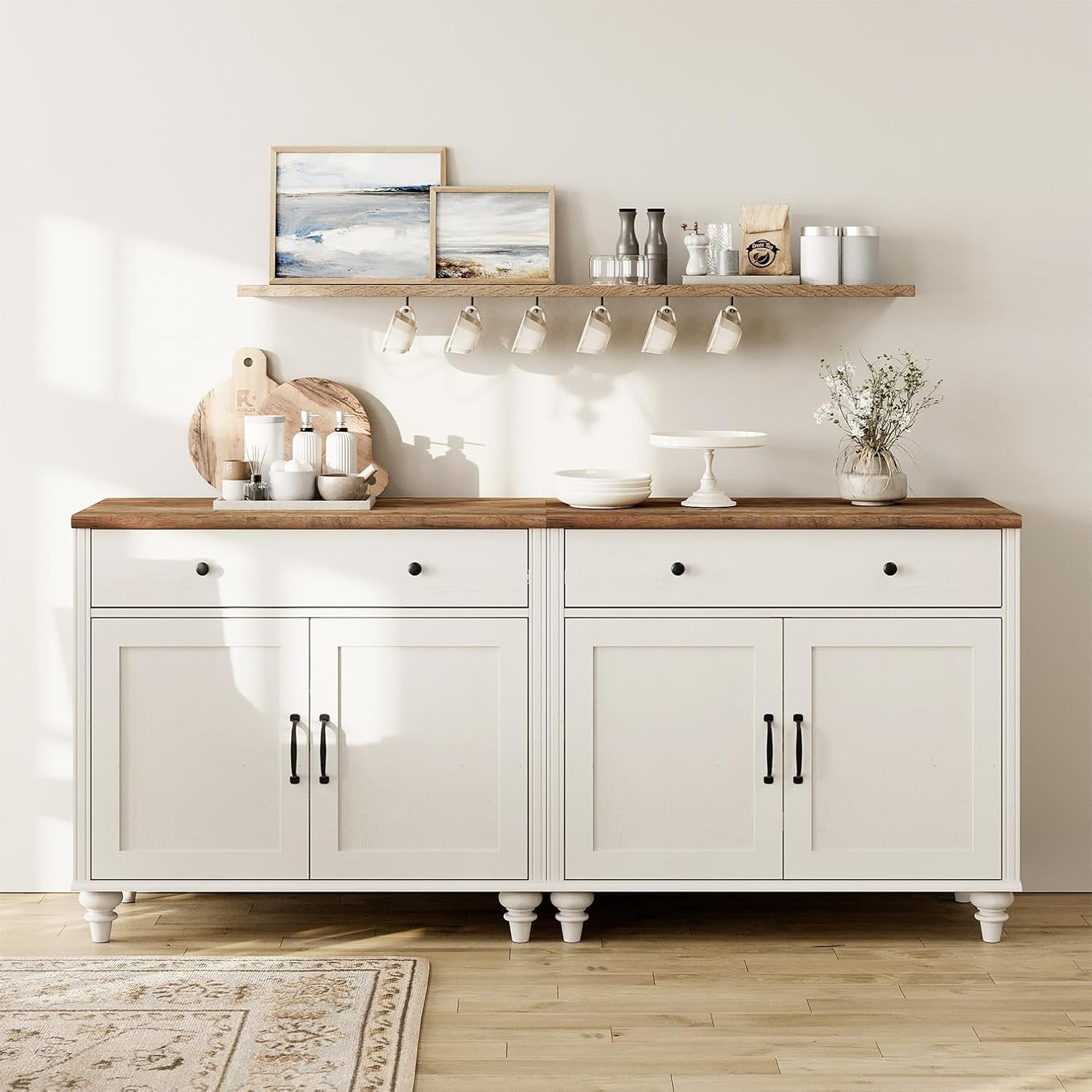 DFTFVYIBO WAMAPT Buffet Cabinet with 4 Doors and 2 Drawers Large Coffee ...