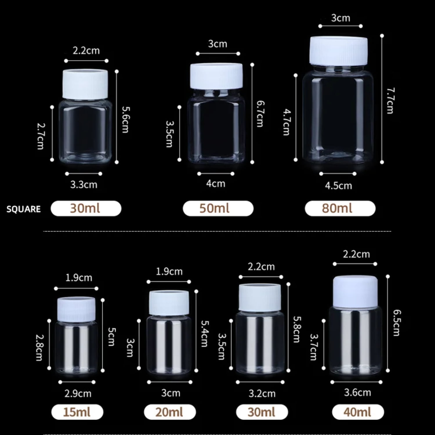 DFUDIEJ 15ml/20ml/30ml/100ml Plastic PET Clear Empty Seal Bottles Solid ...