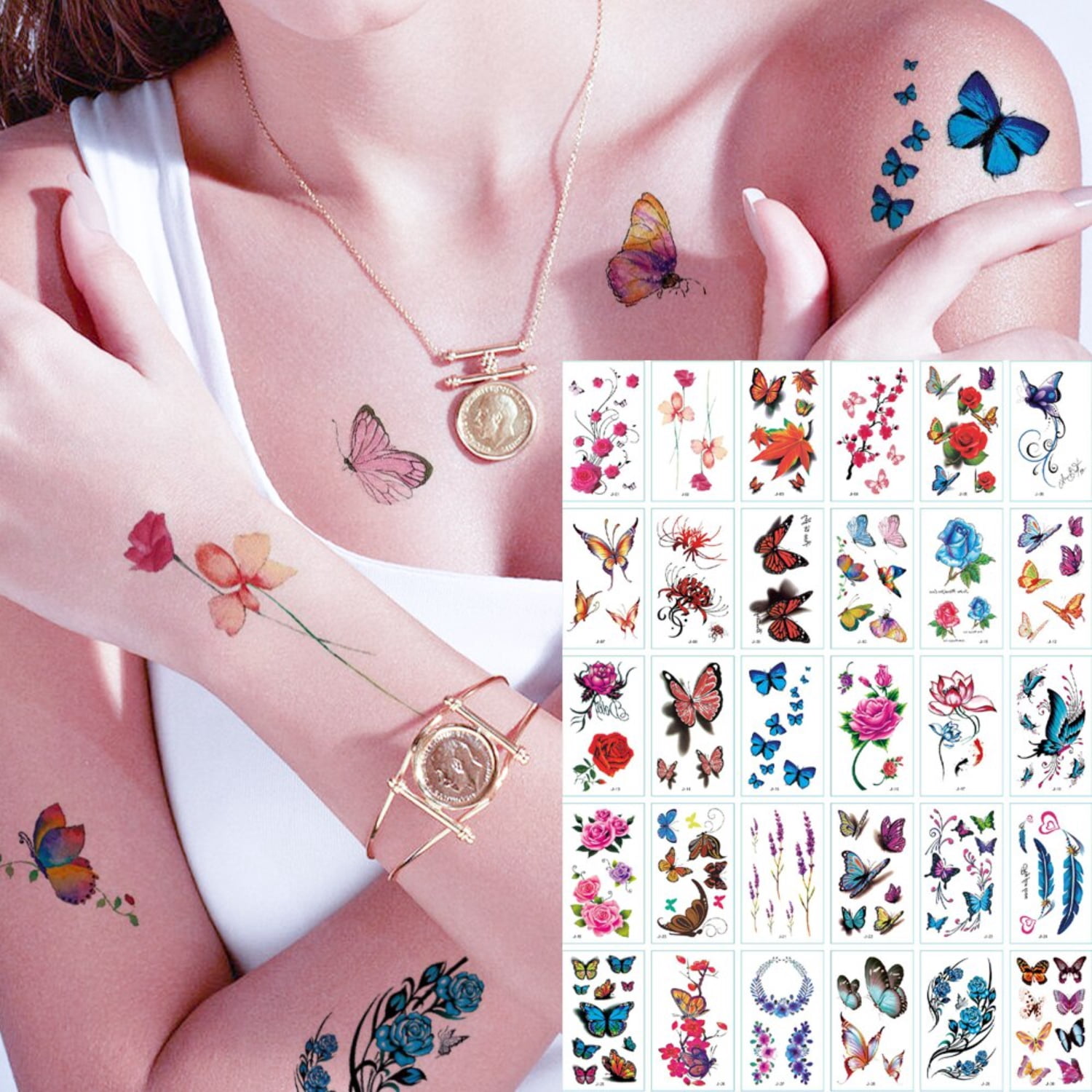 DFUDIEJ 30pcs Waterproof Temporary Tattoo Sticker 3D Color Rose Flower ...