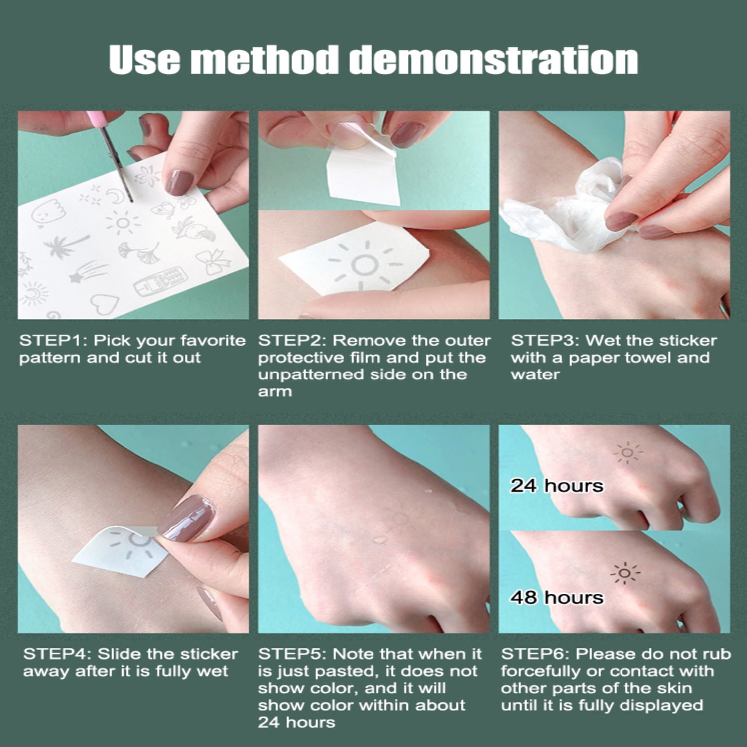 DFUDIEJ 8 Herbal Tattoo Stickers Instagram Style English Letters Semi ...