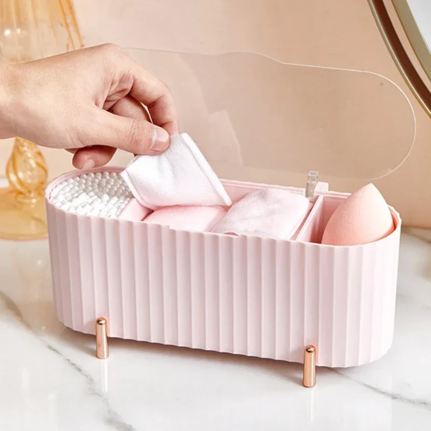 DFUDIEJ Cosmetic Box With Lid Dustproof Desktop Makeup Remover Cotton ...
