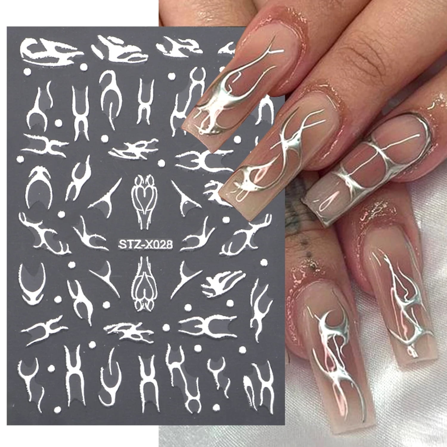 DFUDIEJ Elegant 3D Silver Metal Flame Nail Stickers with Bronzing ...