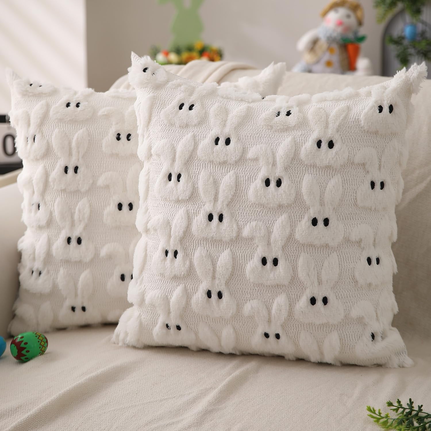 Easter Throw Pillow Covers 18 x 18 Inch Set of 2 Bunny Rabbit Soft ...