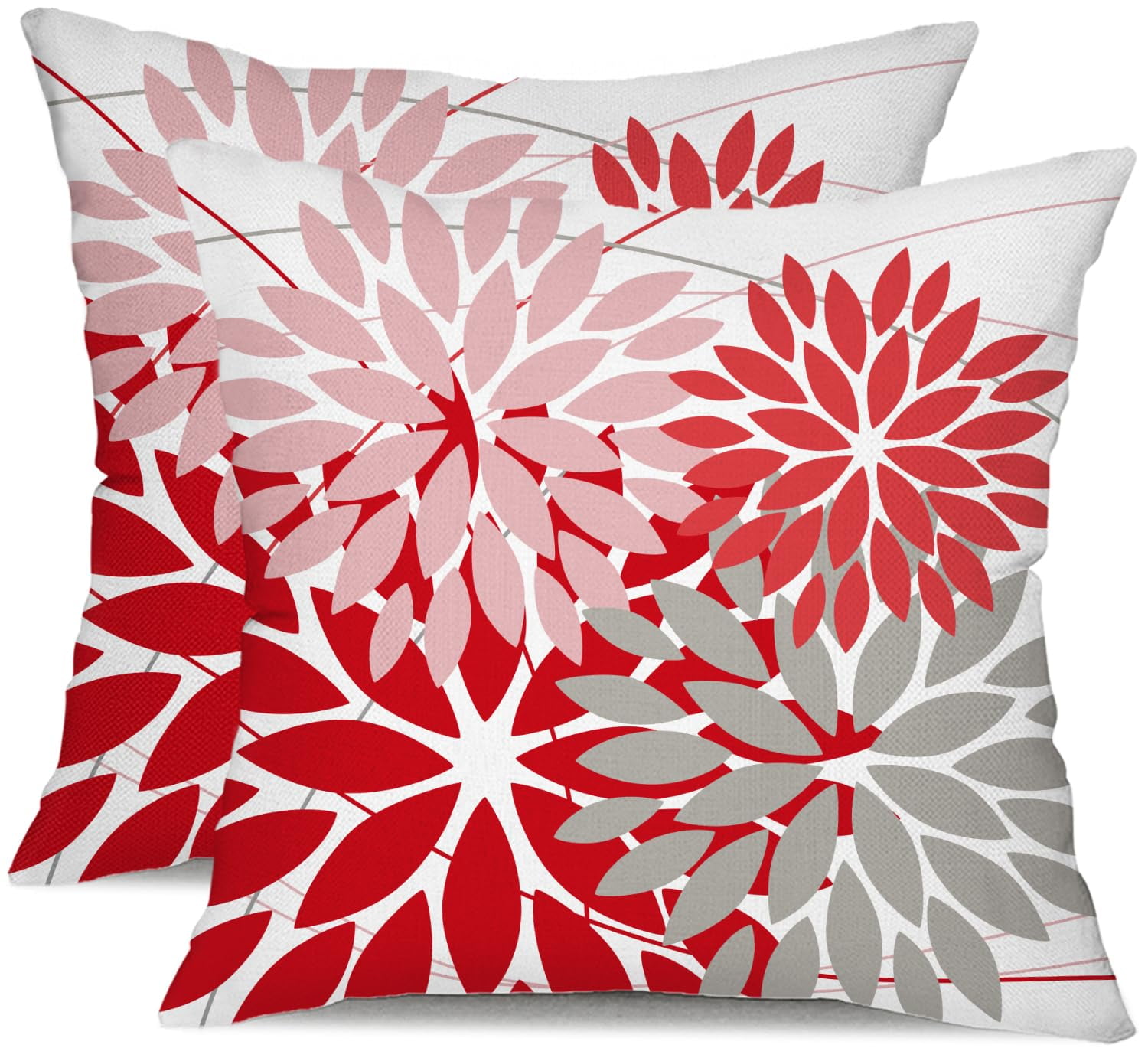 DFXSZ Outdoor Pillow Covers - 18x18 Inch Set of Pink, Red, Grey Flower ...