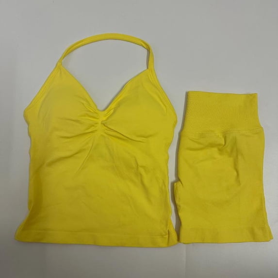 DFYNE 2 Pieces Women Yoga Set Seamless Longline Strappy Tank Top ...