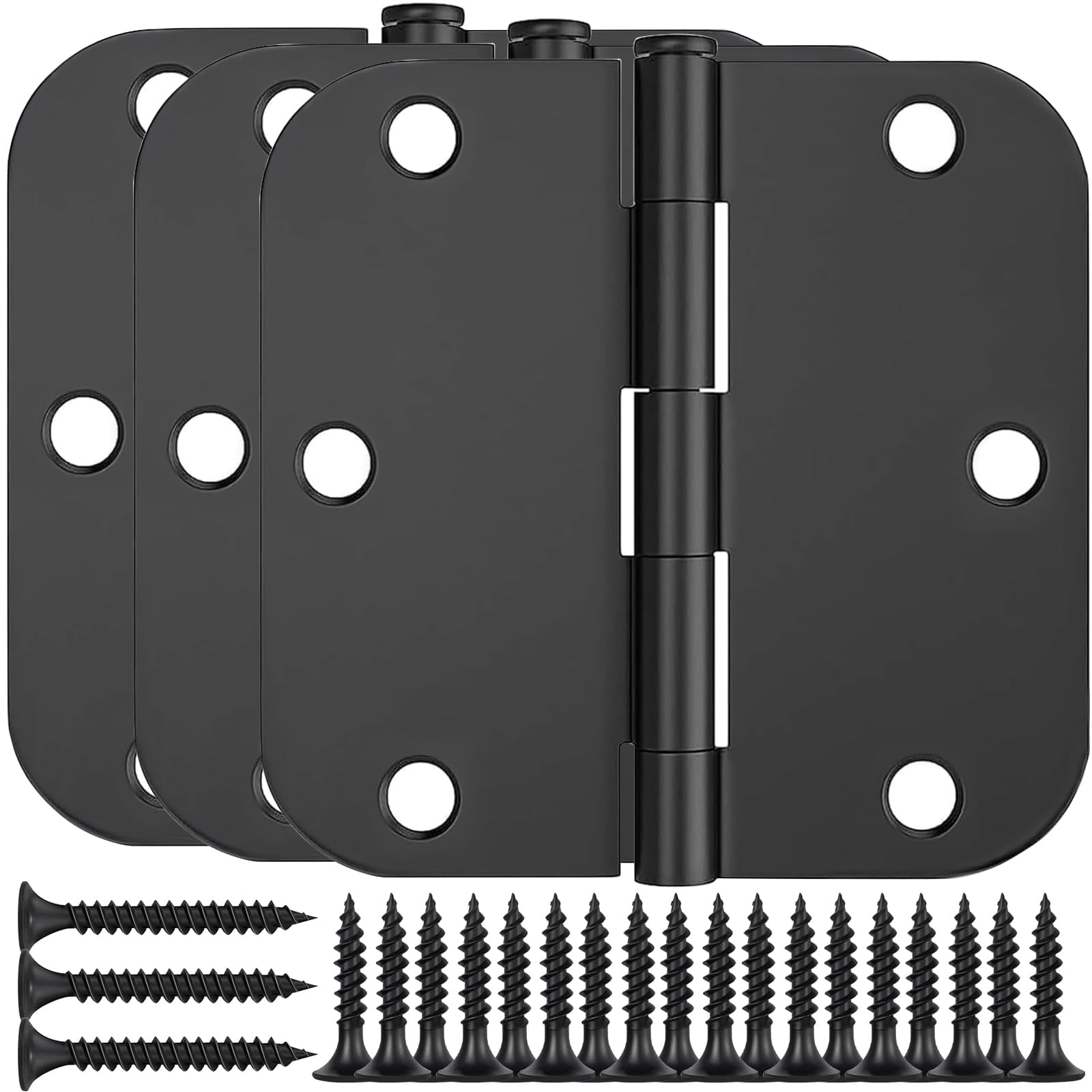 DFlamepower 3 Pack Matte Black Door Hinges Set 3.5 x 3.5 Inch, Rounded ...