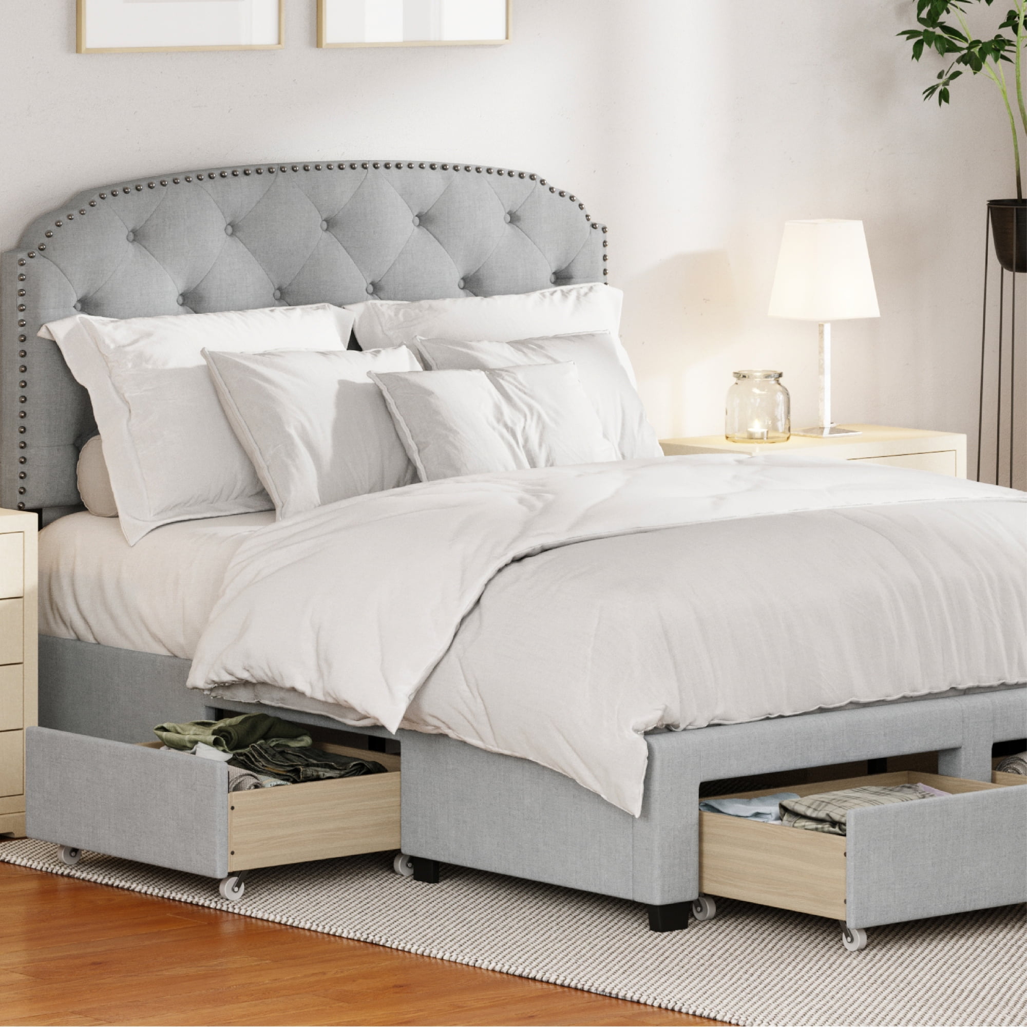 DG Casa Argo Nailhead Trim Upholstered Panel Bed with Storage, Queen ...