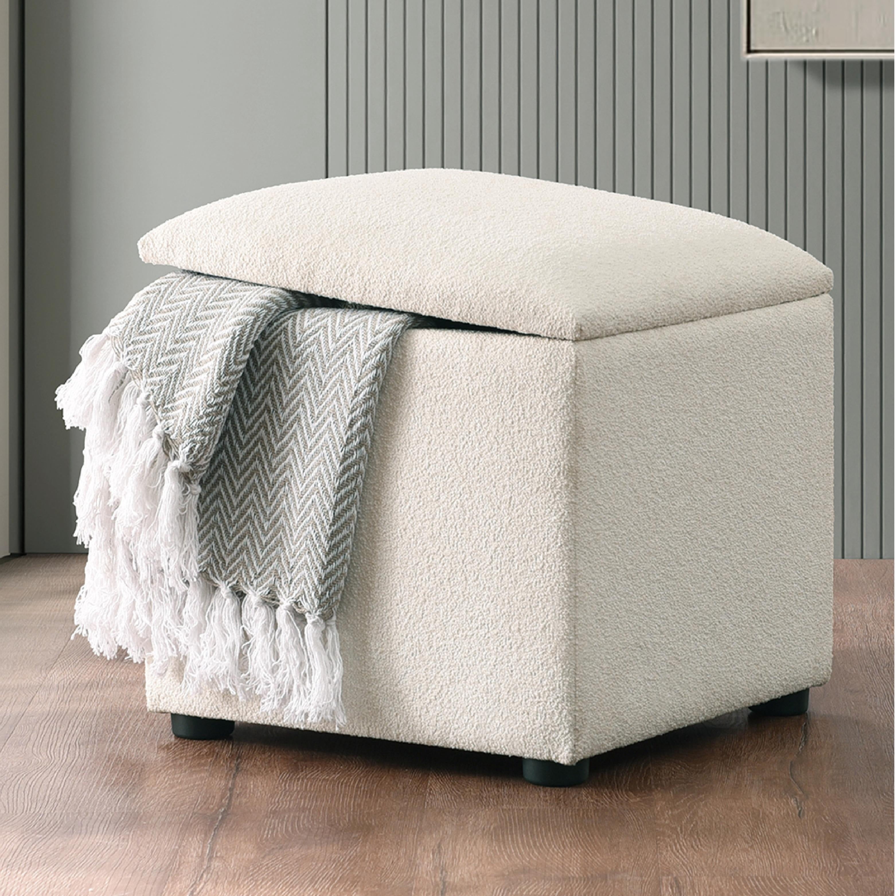 DG Casa Boucle Square Storage Cube Ottoman in Cream - Walmart.com