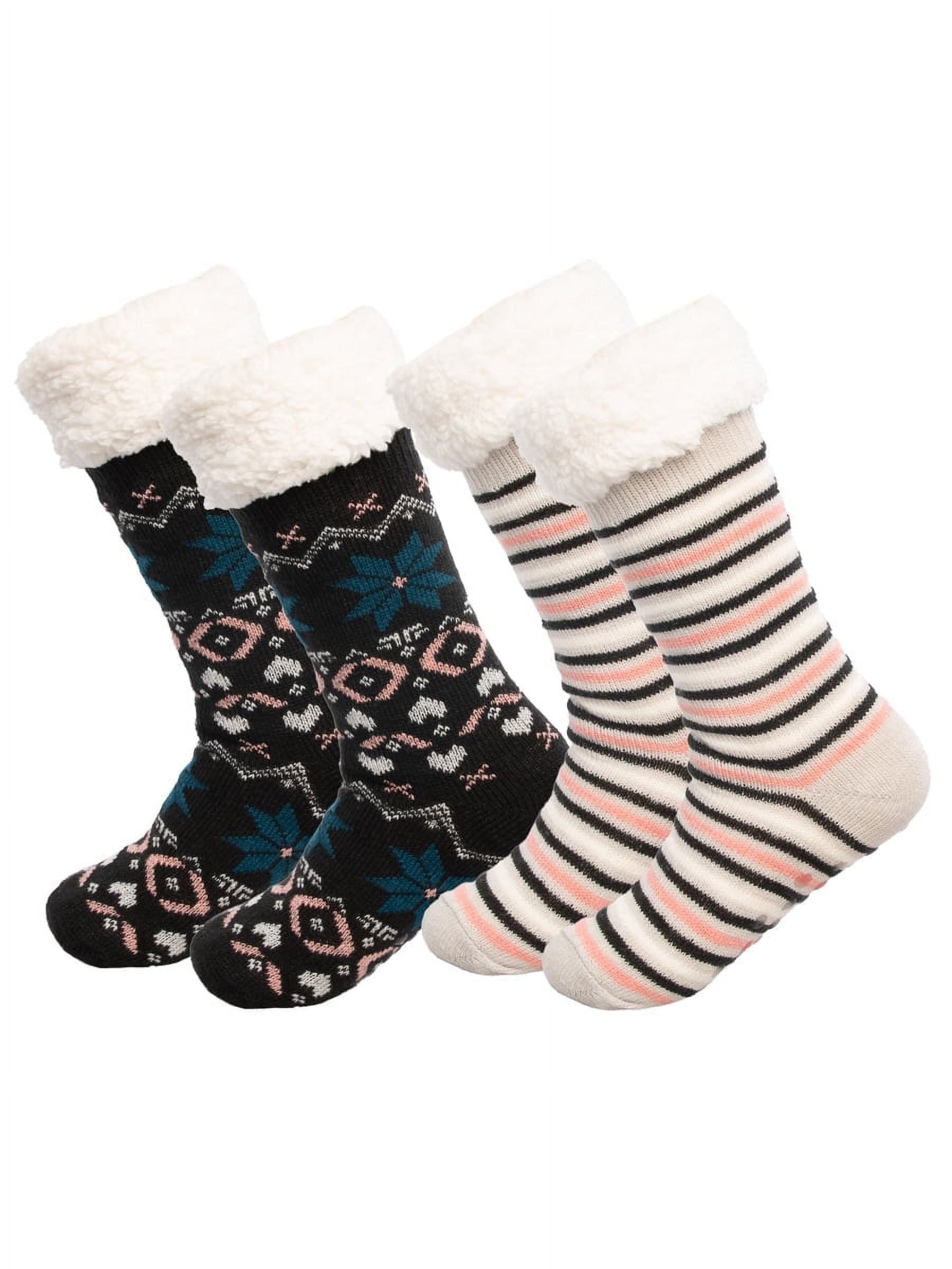 DG Hill (2 Pack) Womens Thick Knit Sherpa Lined Winter Fleece Slipper ...