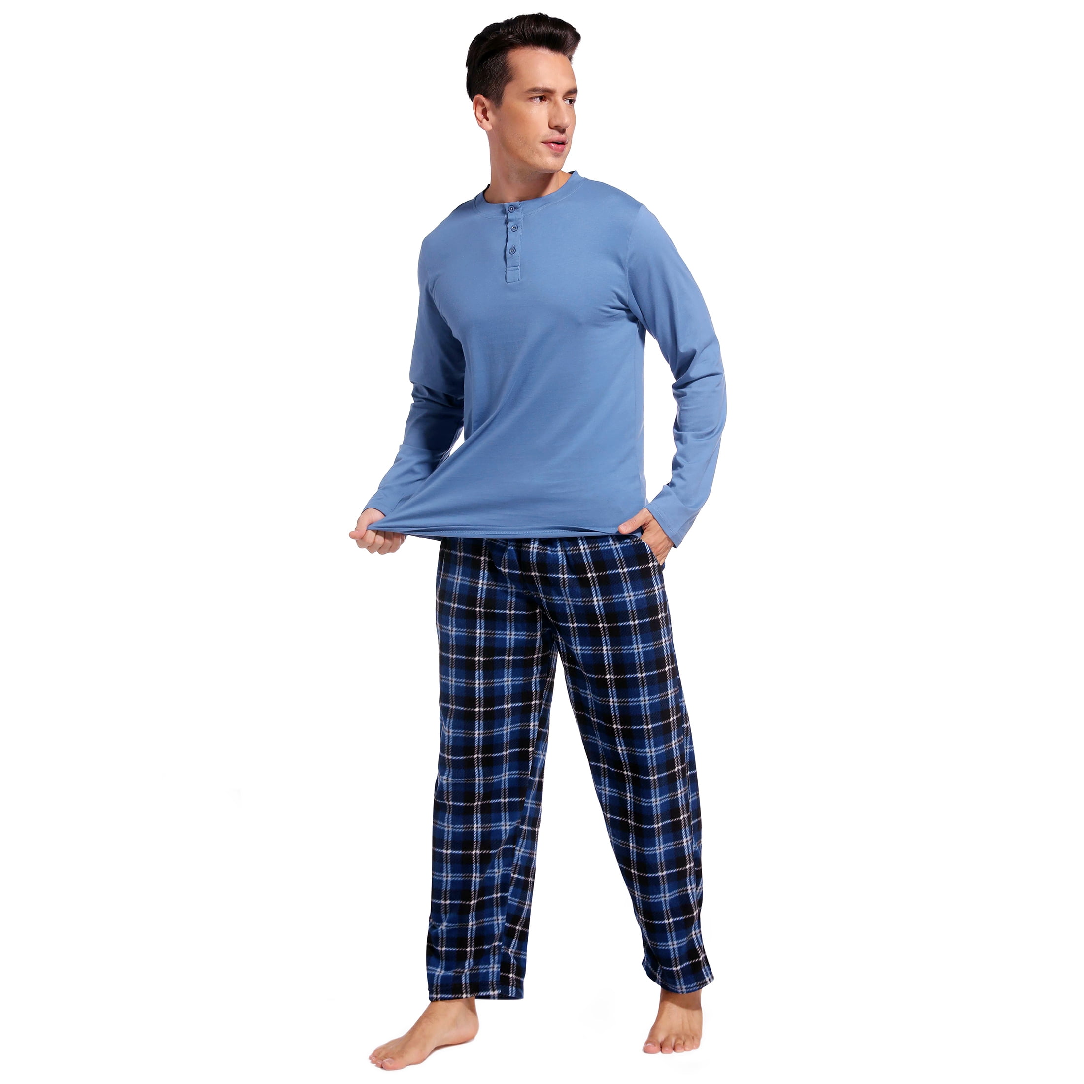 DG Hill Men Pajama Set, 2 Piece Sleepwear Set for Men, Henley Top and ...