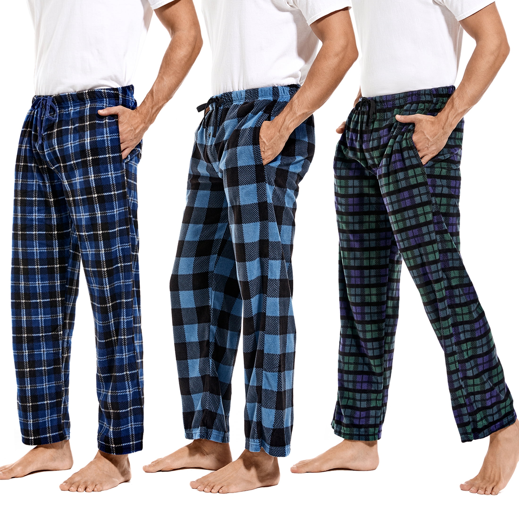 DG Hill Men's Fleece Plaid Sleep Pants, Family Pajama Set, 3-Pack ...