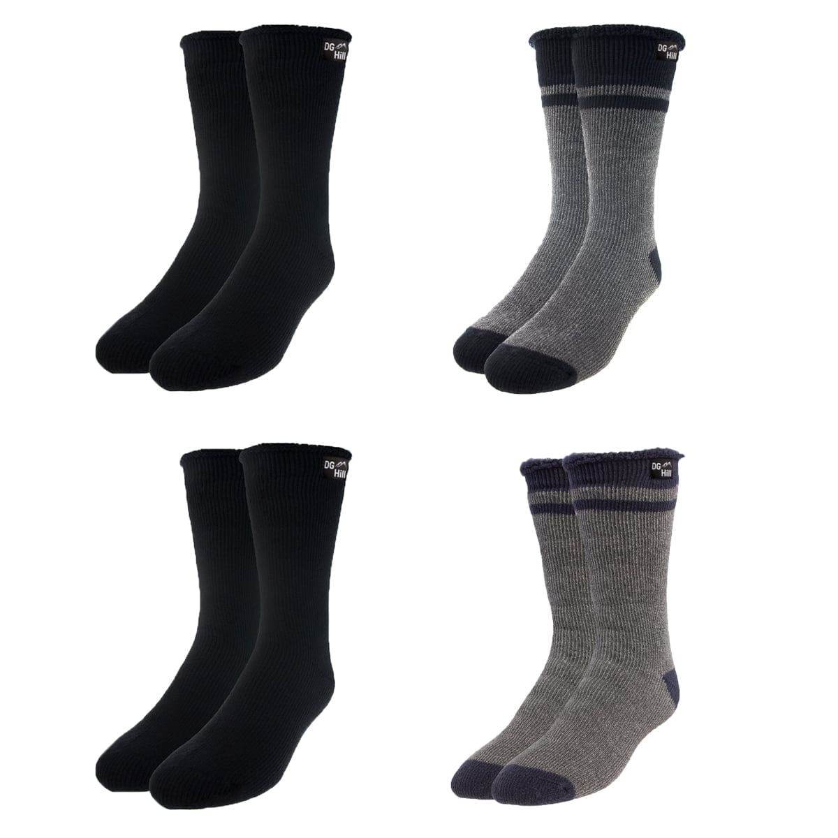 DG Hill Men's & Women's Heat Trapping Crew Thermal Lined Boot Socks, 4 Pairs, Unisex Adult ...