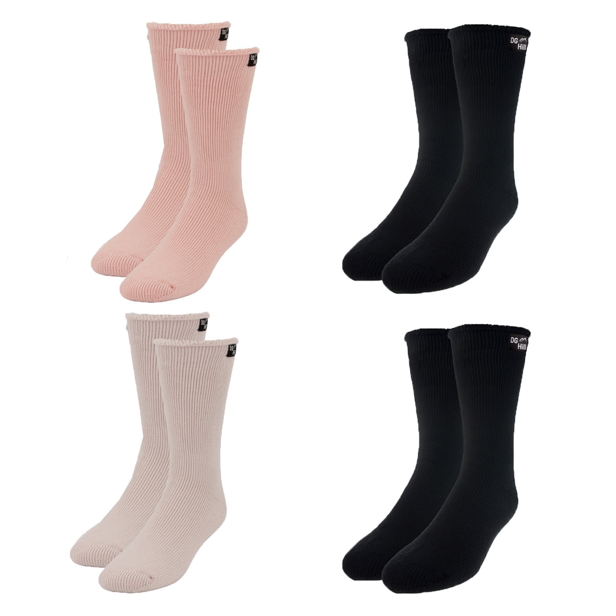 DG Hill Men's & Women's Heat Trapping Crew Thermal Lined Boot Socks, 4 Pairs, Unisex Adult ...