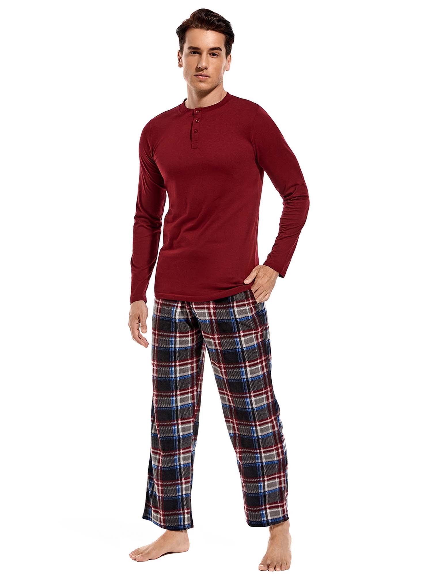 DG Hill Men's 2 Piece Loungewear Pajama Sleep Set, Henley Top with ...
