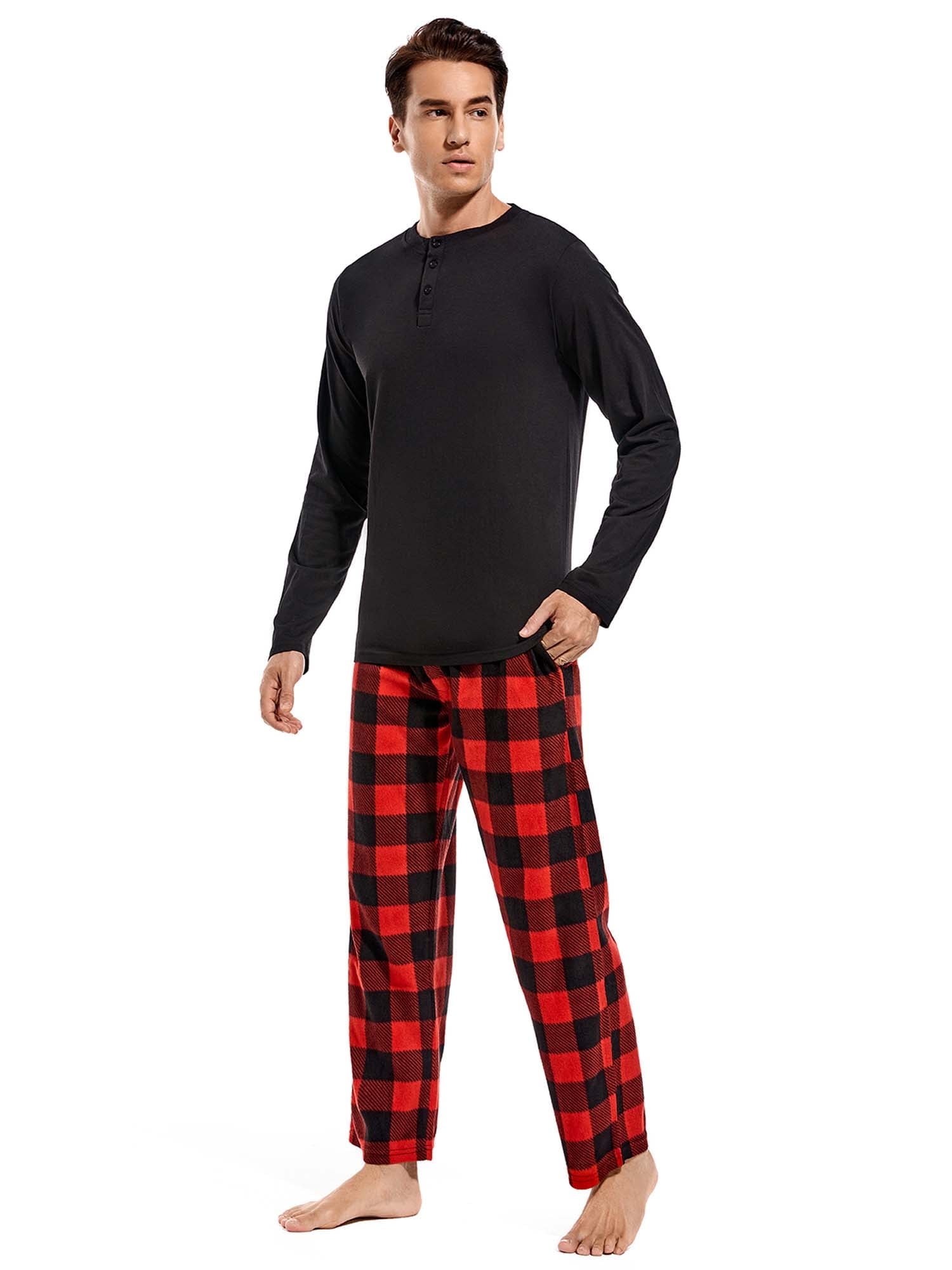 DG Hill Men's 2 Piece Pajama Lounge Set, Henley Top and PJ Pants ...