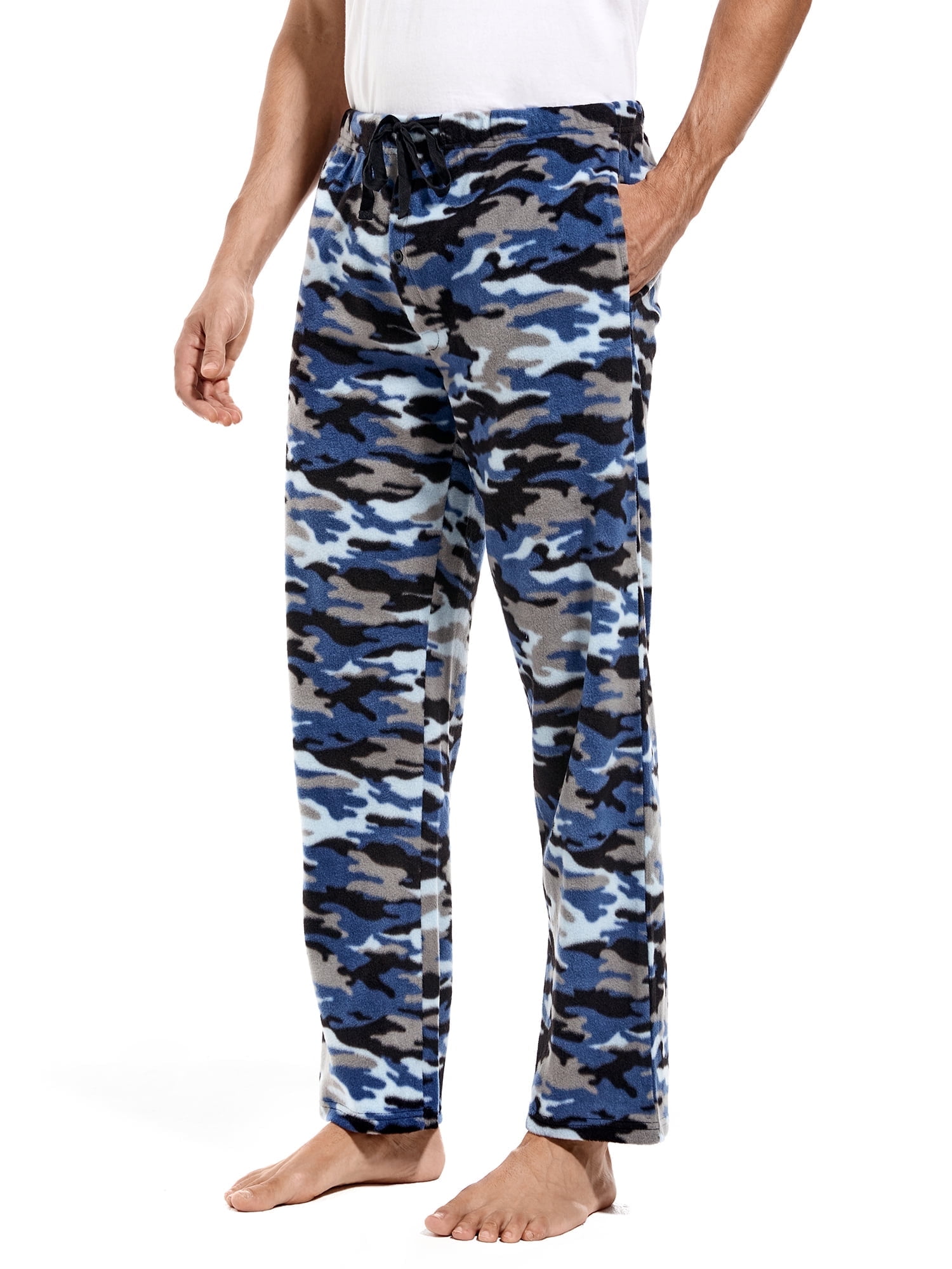 DG Hill Men's Microfleece Pajama Pants, Plaid Blue Camo, with Pockets, Moisture Wicking, XS-XXL ...