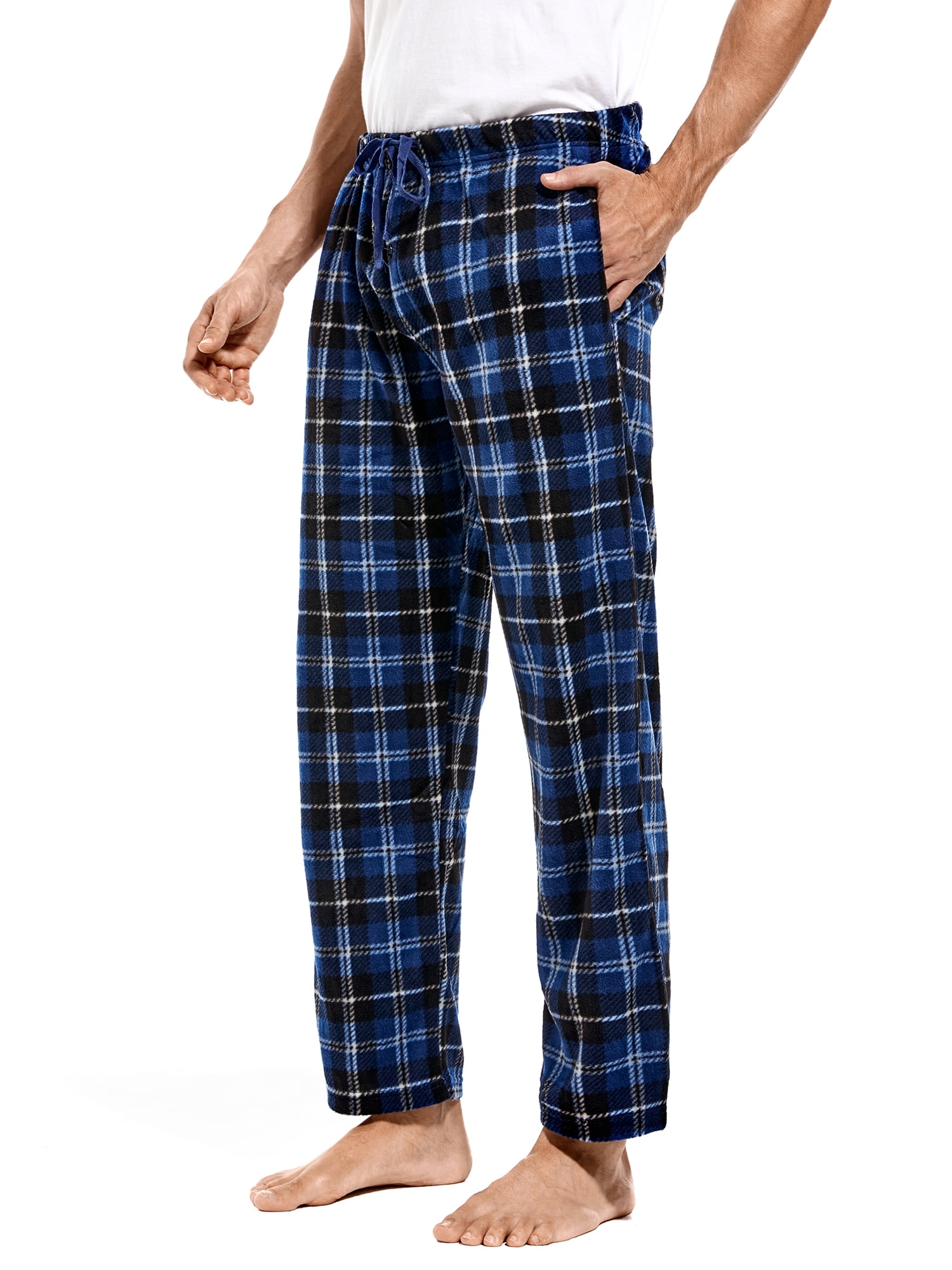DG Hill Men's Microfleece Pajama Pants, Blue Plaid Sleepwear with Pockets, Sizes XS-XXL ...