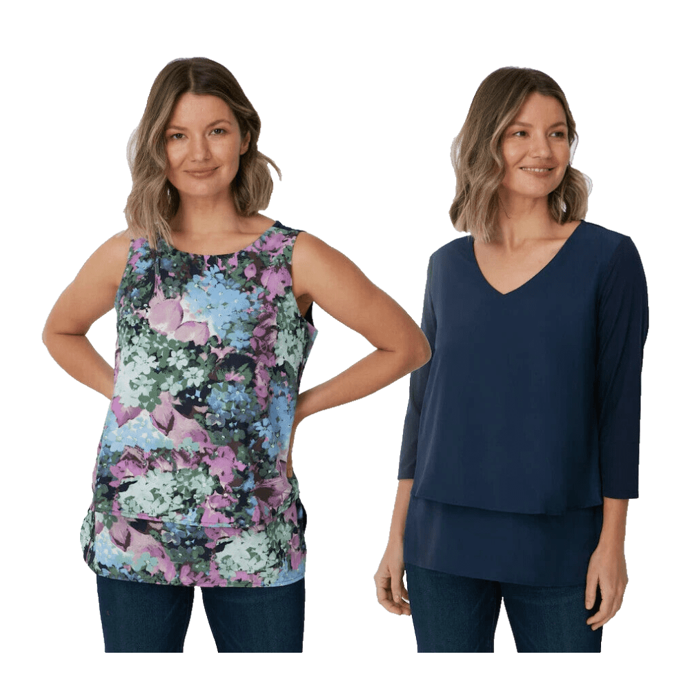 DG2 by Diane Gilman 2pck Printed Easy Tank/3/4-Sleeve Easy Top Navy ...