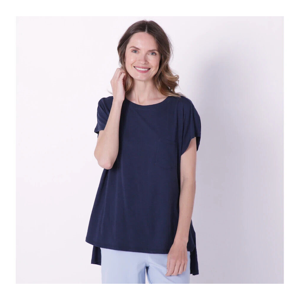 DG2 by Diane Gilman Hi-Low Hem Split Side Top - Navy - Size: S ...