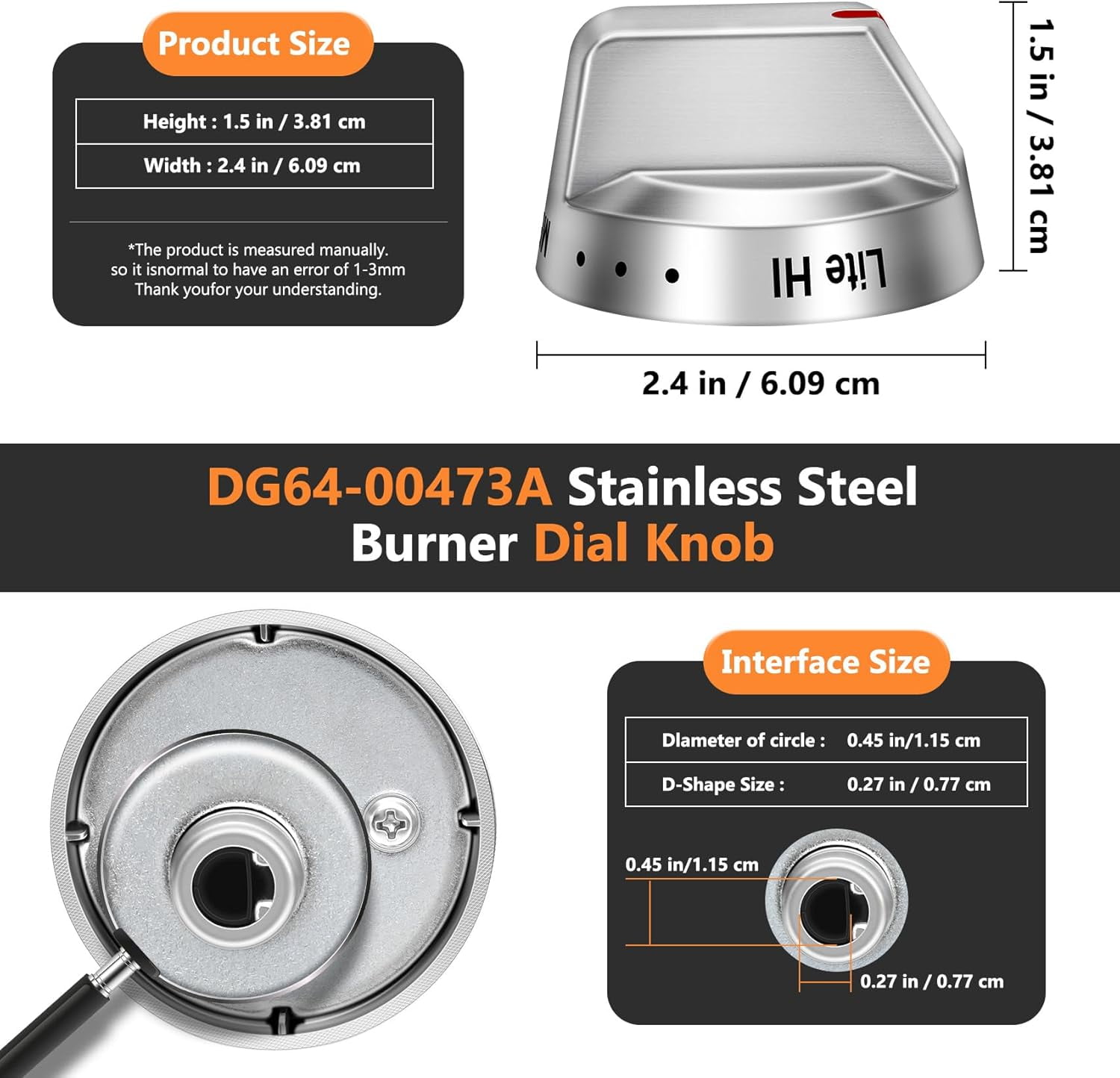 DG64-00473A Top Control Dial Knob for Range Oven Gas Stove - Walmart.com