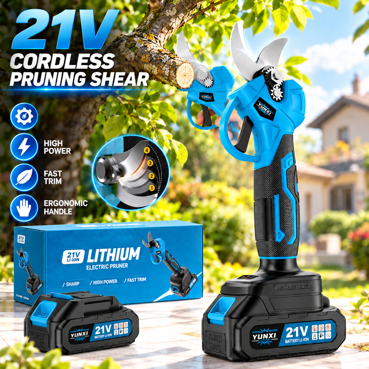 DGB Cordless Electric Pruning Shears, Rechargeable Handheld Pruner ...