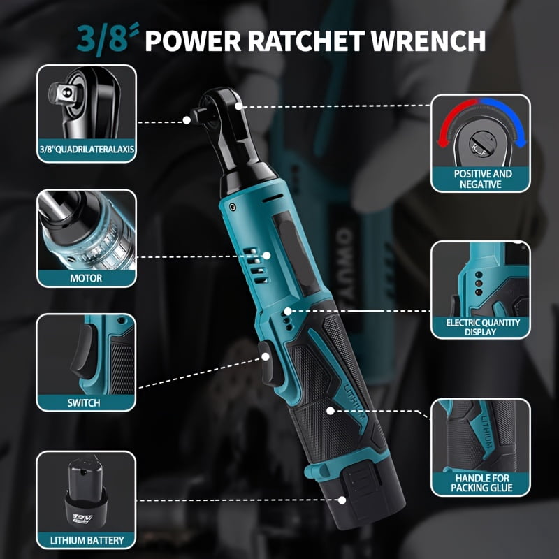 DGB Cordless Electric Ratchet Wrench, 3/8" Power Ratchet Tool for ...