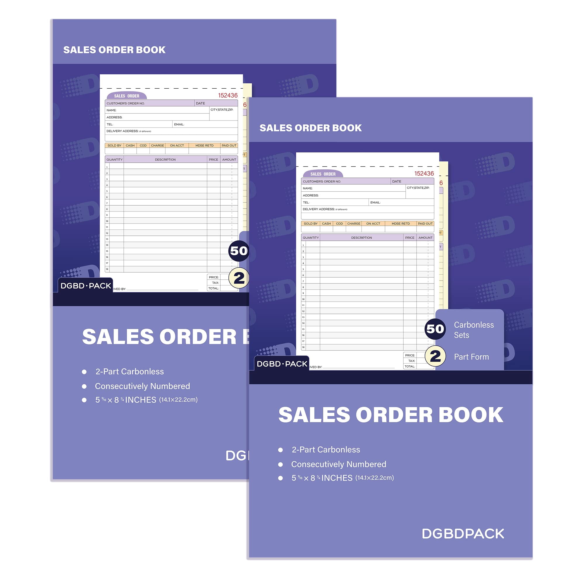 DGBDPACK Sales Order Book 2 Pack, 2 Part Carbonless Invoices, White ...