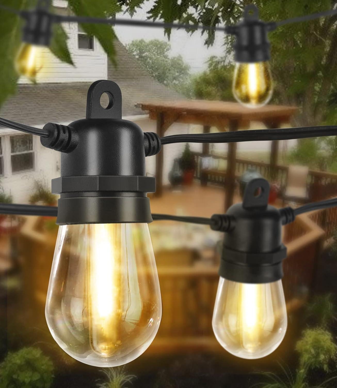 DGE Outdoor LED String Lights 48FT Patio Shatterproof & Waterproof IP65 ...